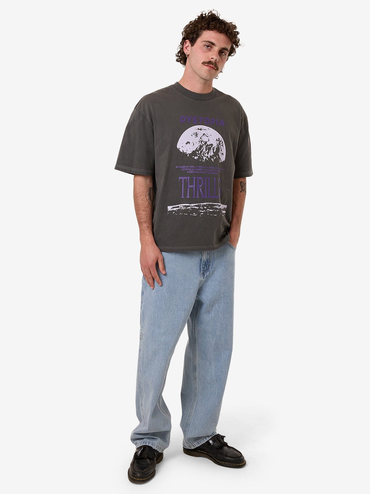 Dystopia Box Fit Cropped Tee in Black | Thrills Co.
