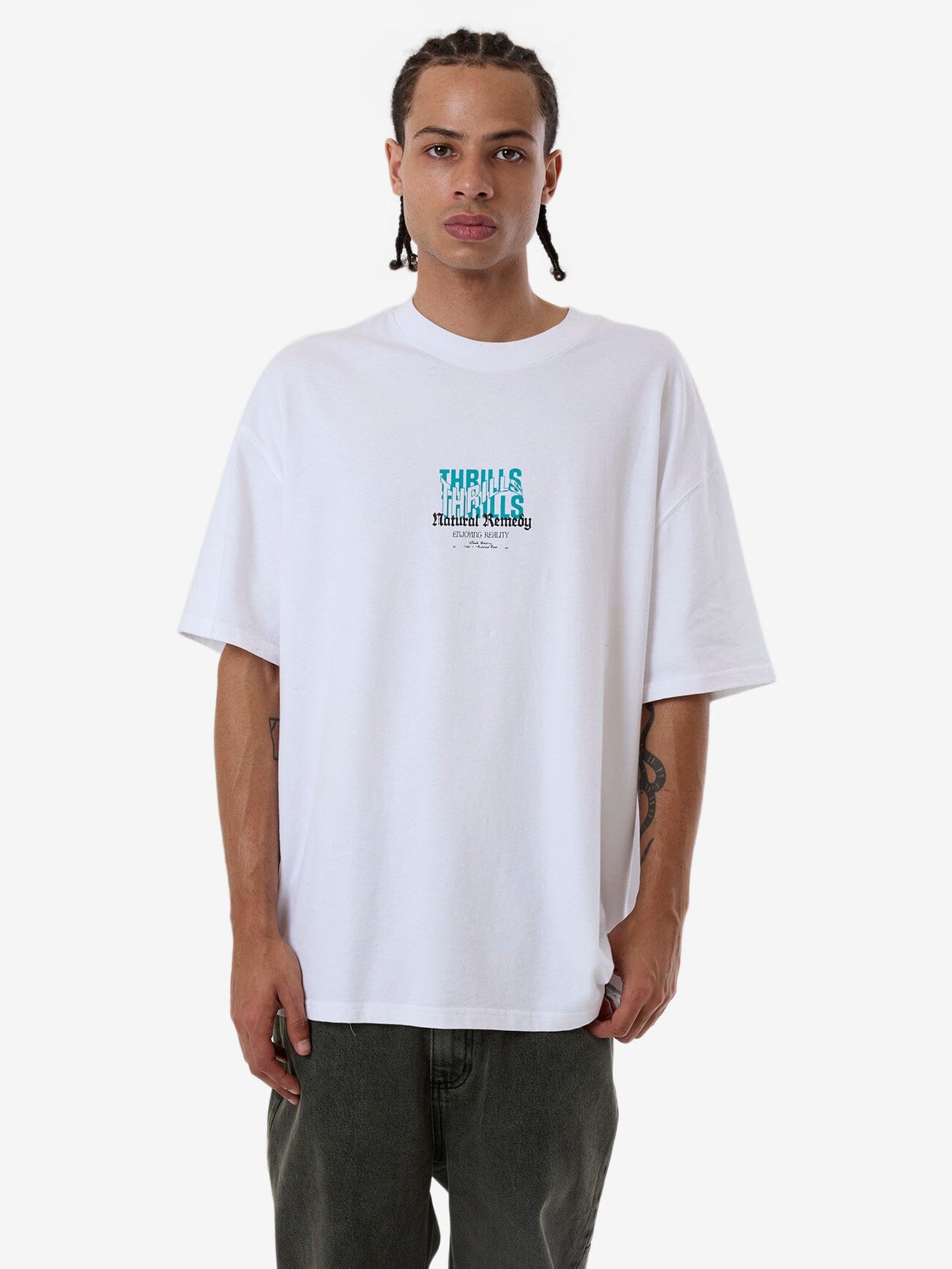 Natural Remedy Box Fit Oversize Tee in White | | Thrills Co.