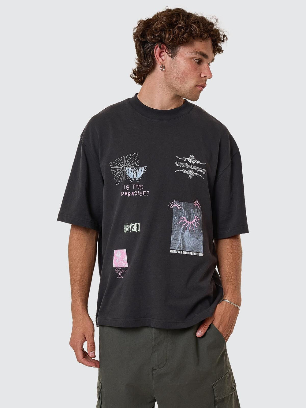 Transmission Box Fit Oversize Cropped Tee - Washed Black | Thrills Co.
