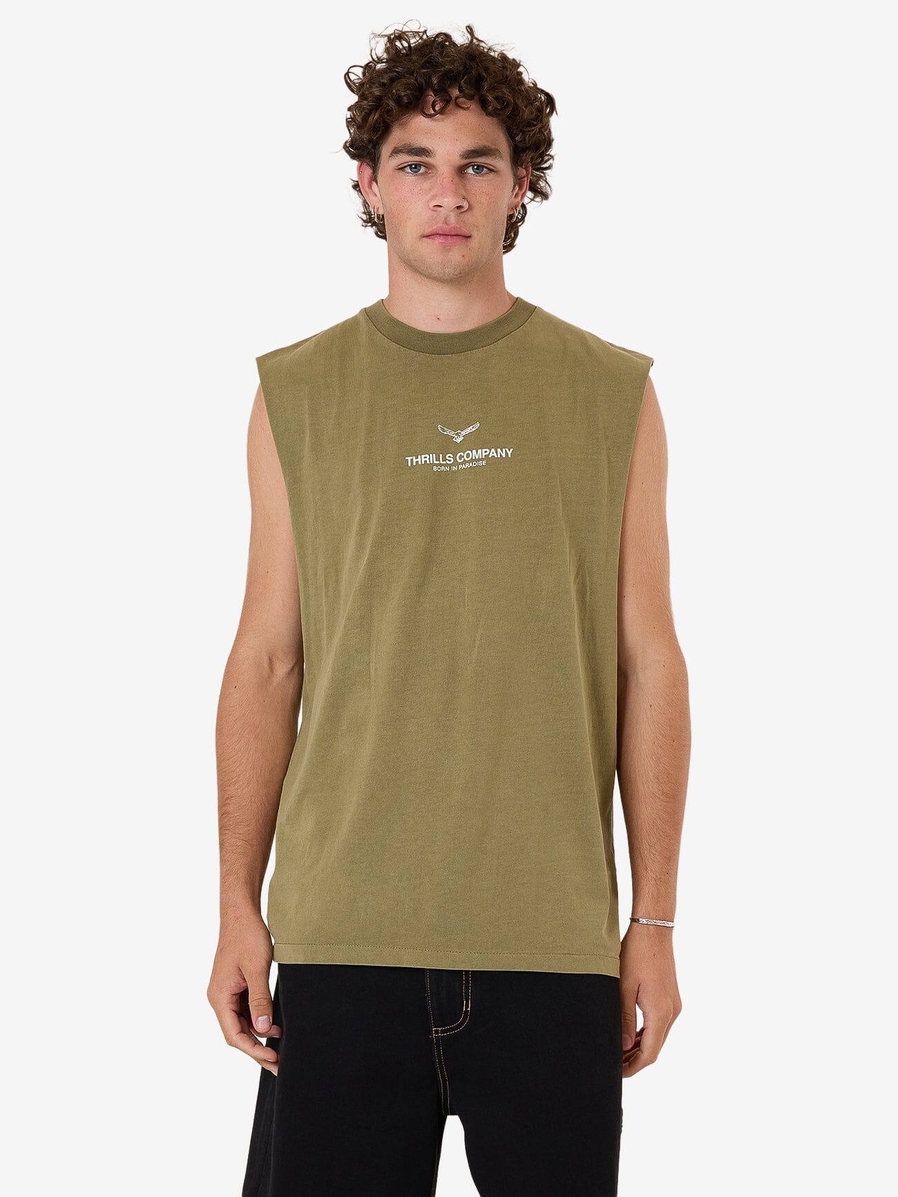 Emblem Merch Fit Muscle Tee in Green | Thrills Co.