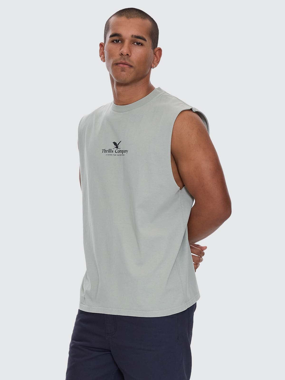 A Haven For The Restless Merch Muscle Tee - Dirty Sage | Thrills Co.
