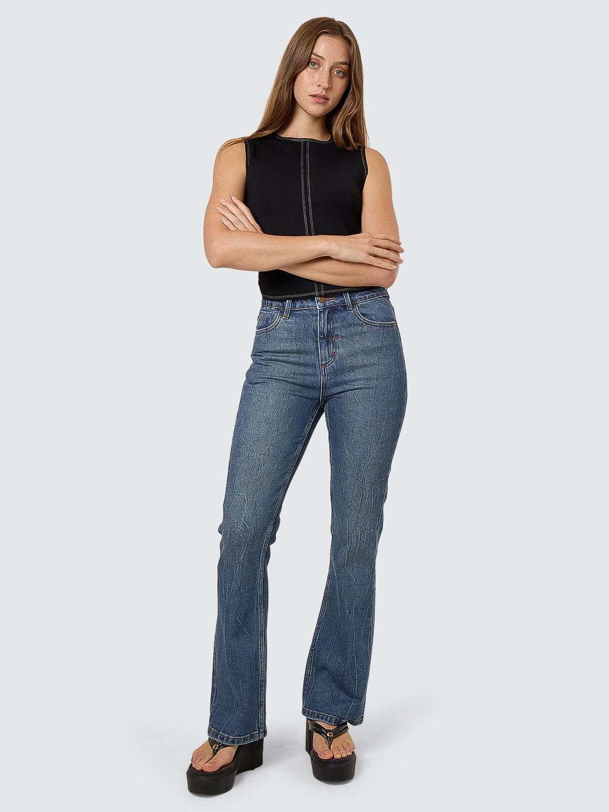 Jesse High Rise Stretch Bootcut Jean - Vanish Mid Blue | Thrills Co.