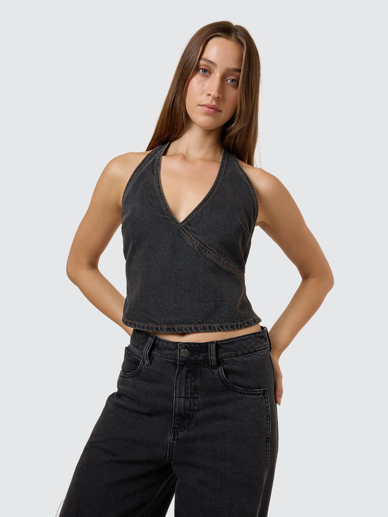 Night Shift Denim Top - Ash Black | Thrills Co.