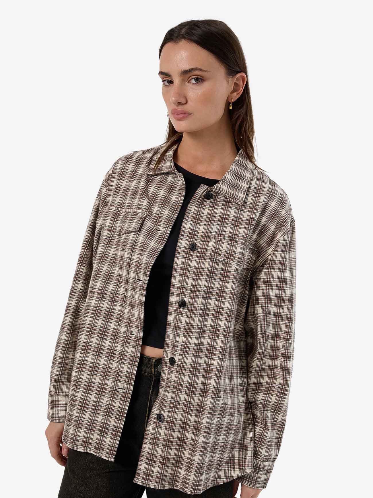 Adorned Check Over Shirt in Brown | Thrills Co.